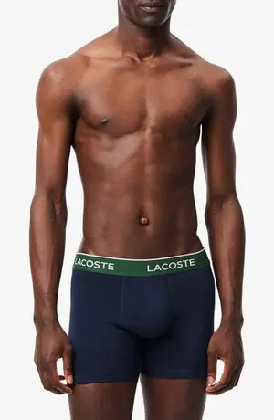 Lacoste Core Essentials Assorted 3-pack Stretch Cotton Boxer Briefs - Navy Blue/green-red-navy