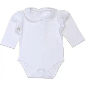 CUCLIE Round Collar Long Sleeve Bodysuit - White