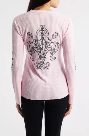 NIKKI LUND Fleur Embroidered Thermal Knit Top - Pink
