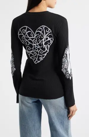 NIKKI LUND Lund Embroidered Rib Thermal Top