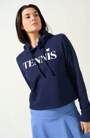 BOBBE ACTIVE Courtside Cropped Fleece Hoodie - Marine Navy