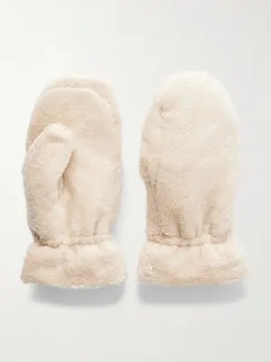 Moncler Embroidered Fleece Mittens - Neutrals