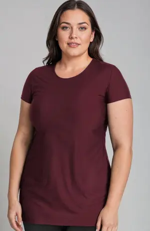 CALYPSA Swim Tunic Short Sleeve Round Neckline Upf 50 - Wine