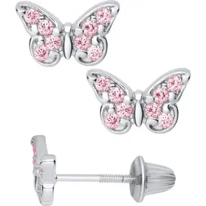 MIA BELLE GIRLS Butterfly Stud Earrings - Silver