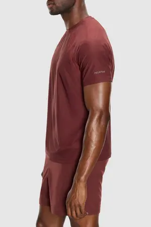 PELOTON Essential Jersey Rib Short Sleeve Shirt - Deep Burgundy