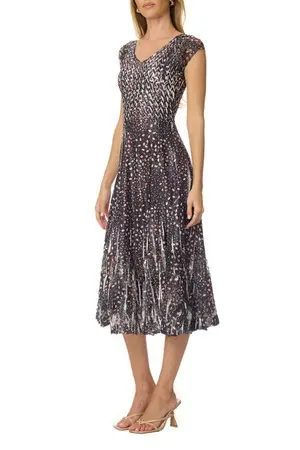 Komarov Cap Sleeve Printed Midi Dress - Leaf Spray
