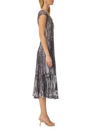 Komarov Cap Sleeve Printed Midi Dress - Leaf Spray