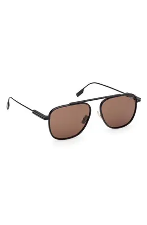Zegna 57mm Geometric Sunglasses - Black Metal/deep Gold/roviex