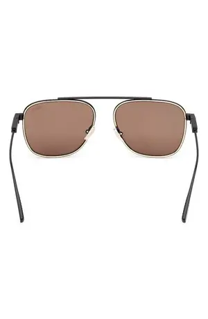Zegna 57mm Geometric Sunglasses - Black Metal/deep Gold/roviex