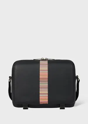 Paul Smith Leather Messenger Bag With Signature Stripe - Black