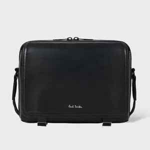 Paul Smith Straw-grain Embossed Leather Messenger Bag - Black