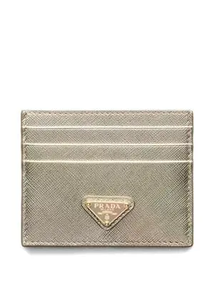 Prada Triangle-logo Leather Card Holder - Gold