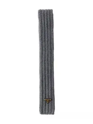 Prada Logo-detail Knit Scarf - Grey