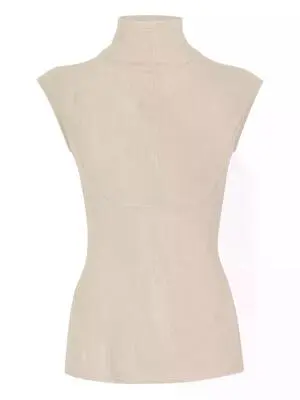 Proenza Schouler White Label Zane Brushed Rib Knit High Neck Sleeveless Top - Neutrals