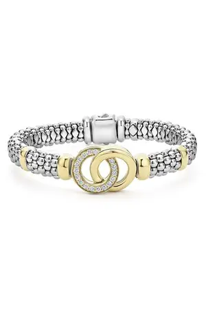 Lagos Signature Caviar Two-tone Interlocking Diamond Caviar Bracelet - Gold