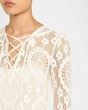 Simkhai Hawthorne Lace Long-sleeve Dress - White