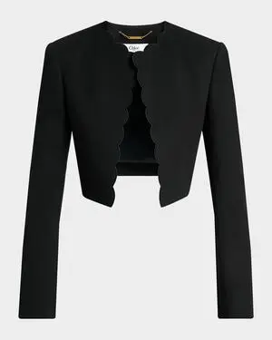 Chloé Scalloped Cotton Calvary Crop Jacket - Black