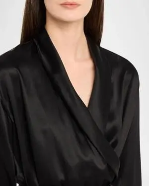THE ROW Eivie Silk Wrap Blouse - Black