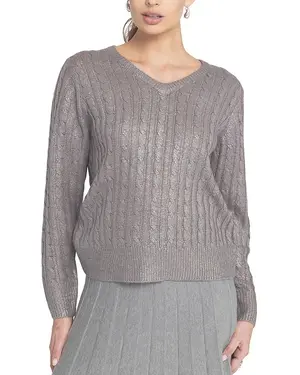 ELLE COLLECTION Metallic Cable Knit Pullover