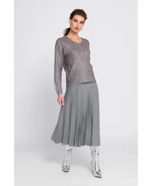 ELLE COLLECTION Metallic Cable Knit Pullover