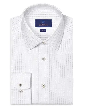 David Donahue Trim Fit Dobby Stripe Dress Shirt - White/ Charcoal
