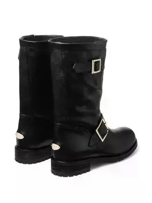 JIMMY CHOO Biker Mid Buckled Boots - Black
