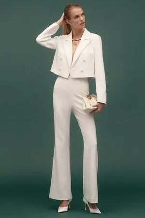 Bhldn Crepe Double-breasted Crop Blazer - White