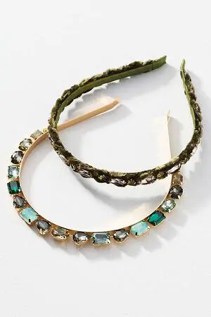 Anthropologie Set Of Two Gemstone Headbands - Green