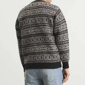 JAMIESON'S OF SHETLAND Fair Isle Crew Knit - New Pattern Black/pink