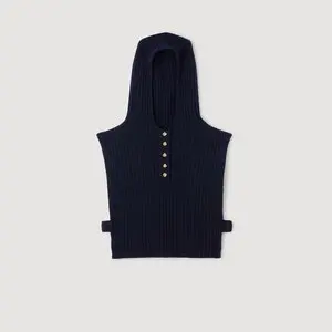 Sandro Wool Hooded Knit Collar - Navy Blue