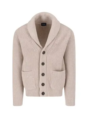 DRUMOHR Merino Wool Cardigan With Shawl Collar - Beige