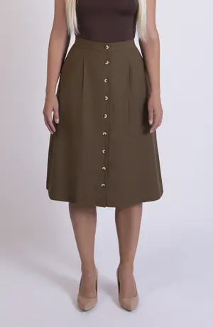 AAM THE LABEL Wool A-line Midi Skirt - Cocoa