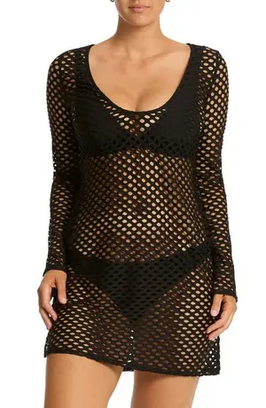 SEA LEVEL Castaway Reversible Mesh Cover-up Dress - Black