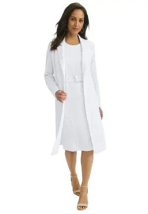 JESSICA LONDON Belted Jacket Dress - White