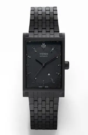 VIEREN Swiss Automatic Watch With Diamond Detail - Black