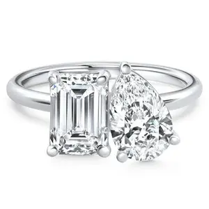 BLISS DIAMOND 3.50ct Moi Et Toi Diamond Ring 14k Gold Lab Grown - 14k White Gold