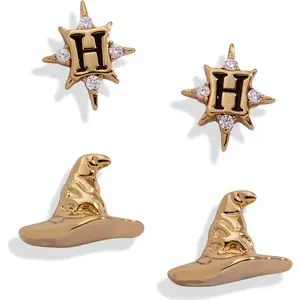 ALEX AND ANI Harry Potter Hogwarts & Sorting Hat Earring Set