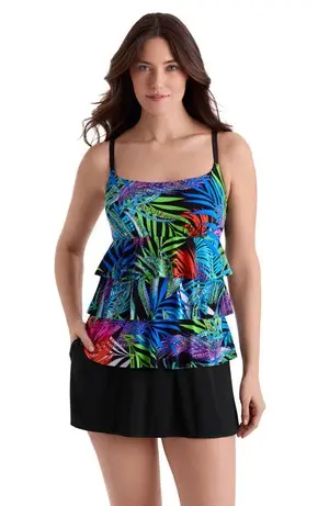 LONGITUDE Skirtini Long Torso One Piece Swimsuit - Jungle Boogie