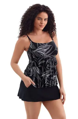 LONGITUDE Skirtini Long Torso One Piece Swimsuit Leaf Encounter