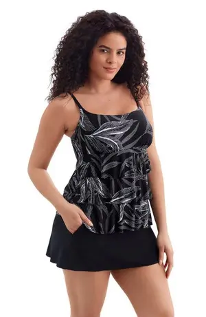 LONGITUDE Skirtini Long Torso One Piece Swimsuit - Leaf Encounter