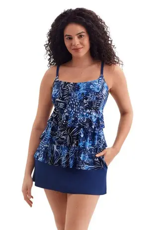 LONGITUDE Skirtini Long Torso One Piece Swimsuit - Paisley Garden