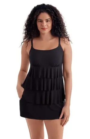 LONGITUDE Skirtini Long Torso One Piece Swimsuit Solitude