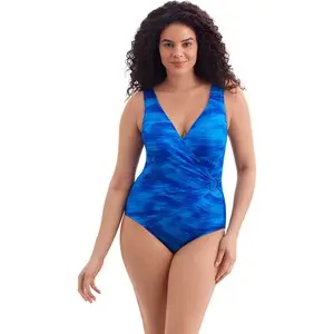 LONGITUDE O-ring Surplice Long Torso One-piece Swimsuit - Tidal Wave