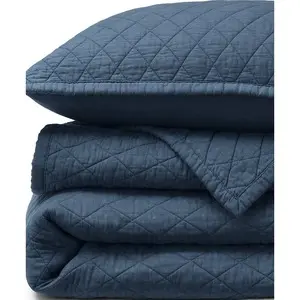 LANDS' END Solid Diamond Double Voile Quilt - Bering Sea Blue