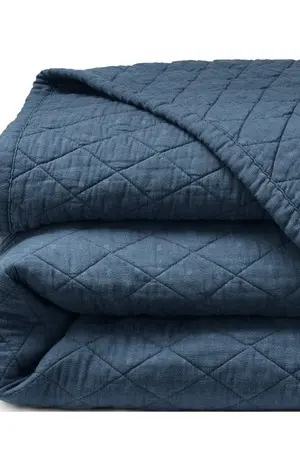 LANDS' END Solid Diamond Double Voile Quilt - Bering Sea Blue