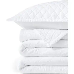 LANDS' END Solid Diamond Double Voile Quilt White