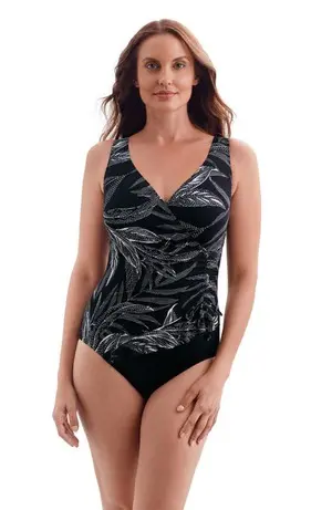LONGITUDE Ruffle Surplice Long Torso One-piece Swimsuit - Leaf Encounter