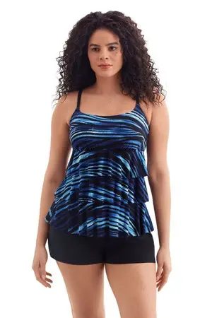 LONGITUDE Faux Ruffle Shortini Long Torso One Piece Swimsuit Second Wave