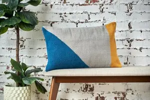 Carol & Frank Rory Blue Sand & Gold Cotton Blend Accent Pillow 14" X 22