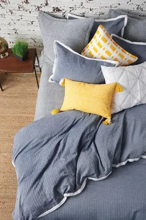 Carol & Frank Roscoe Indigo Mini Herringbone Pattern 100% Cotton Sham W/ Flange 26" X 26